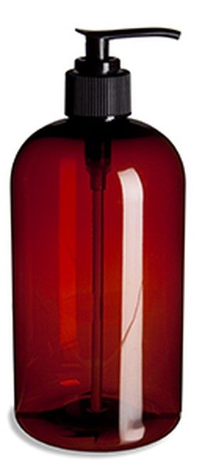 16-oz-amber-pet-boston-round-plastic-bottle-with-black-pump | Valley ...